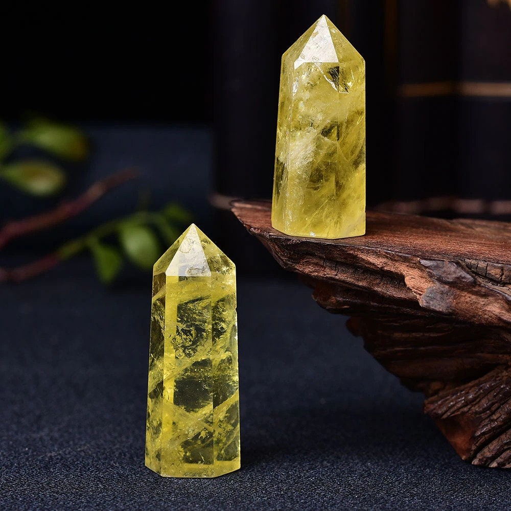 2pc Natural Crystal Point Citrine Healing Obelisk Yellow Quartz Wand ...
