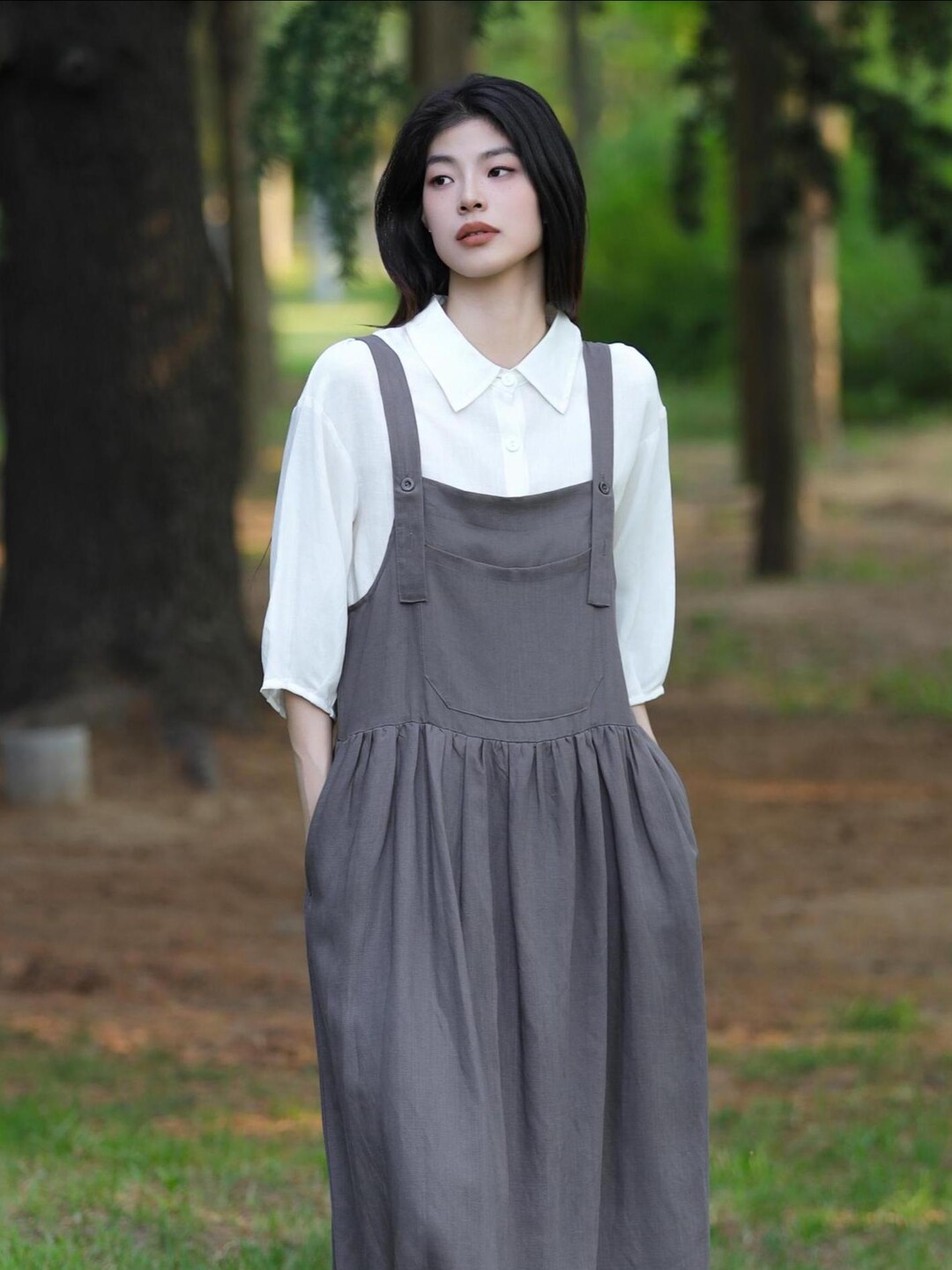Women's Sleeveless Dress With Pockets, Linen Apron Pinafore Dress ...