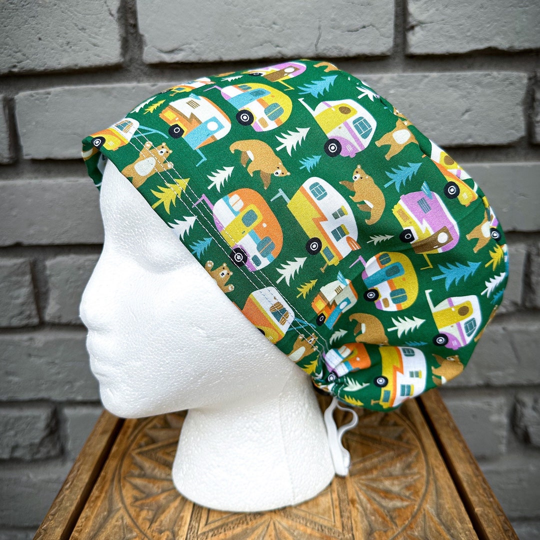 Camping Scrub Cap, Camper Scrub Cap, Bear Scrub Cap, Surgical Scrub Cap ...