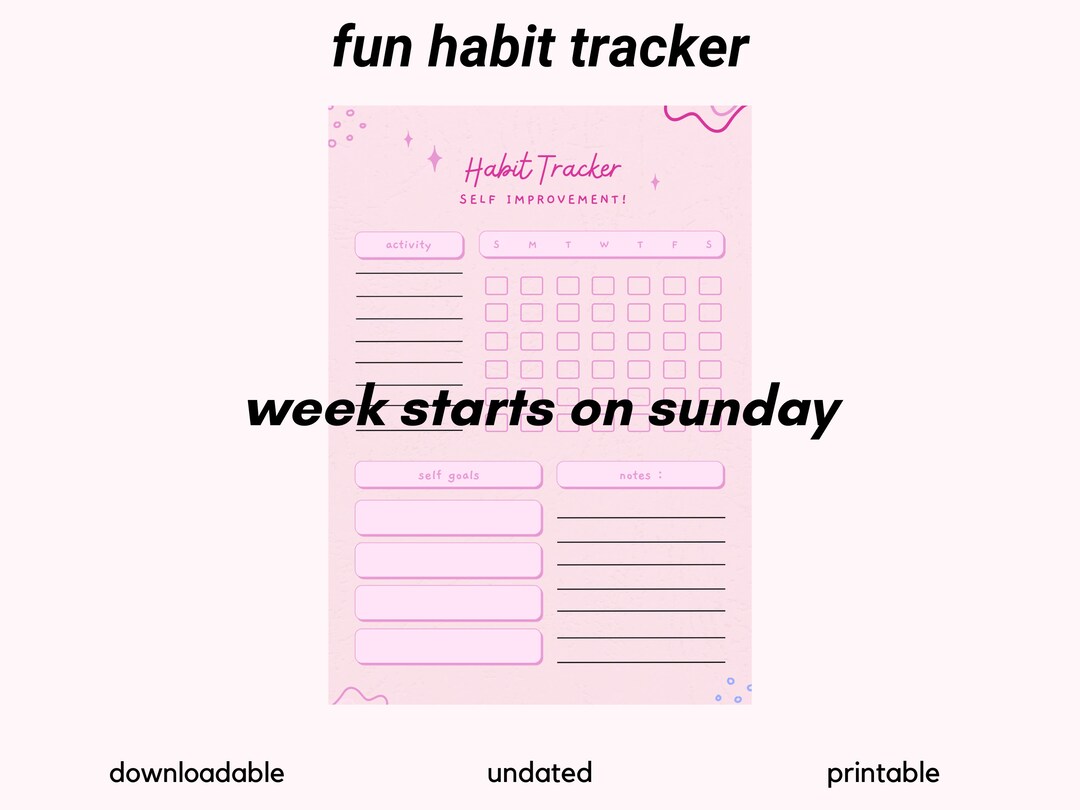 PINK Digital Habit Tracker | Fun Design | Instant Download | Printable ...
