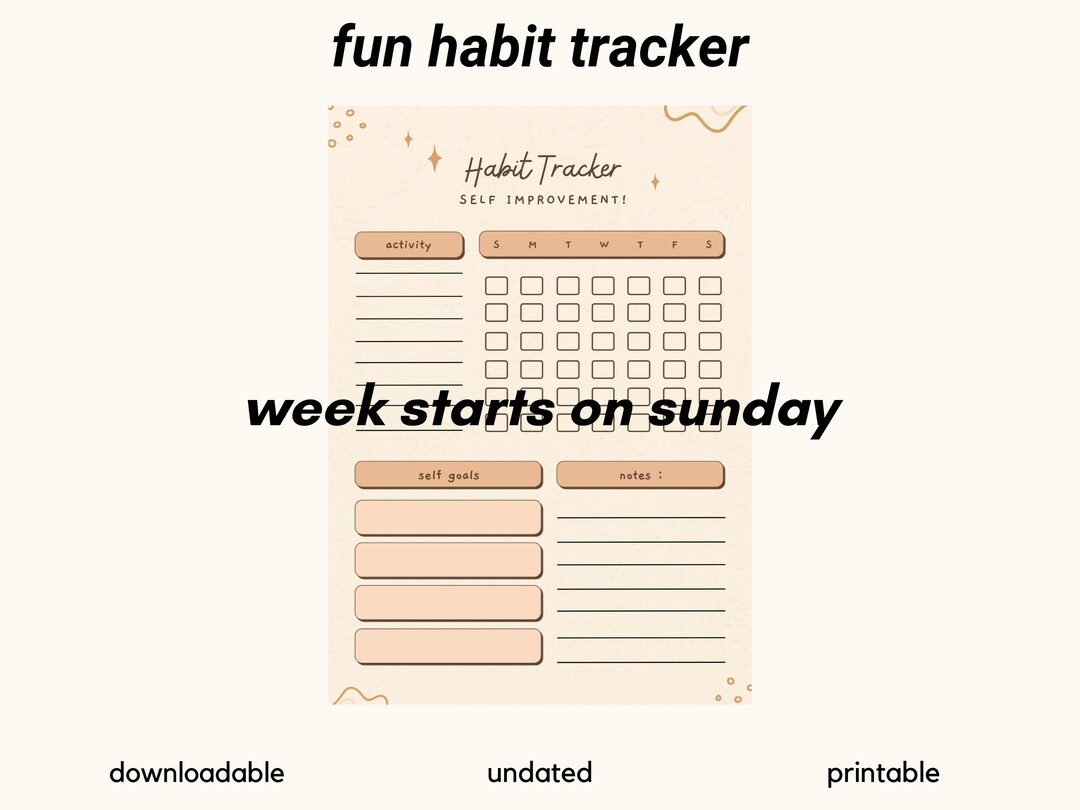 BROWN Digital Habit Tracker | Fun Design | Instant Download | Printable ...