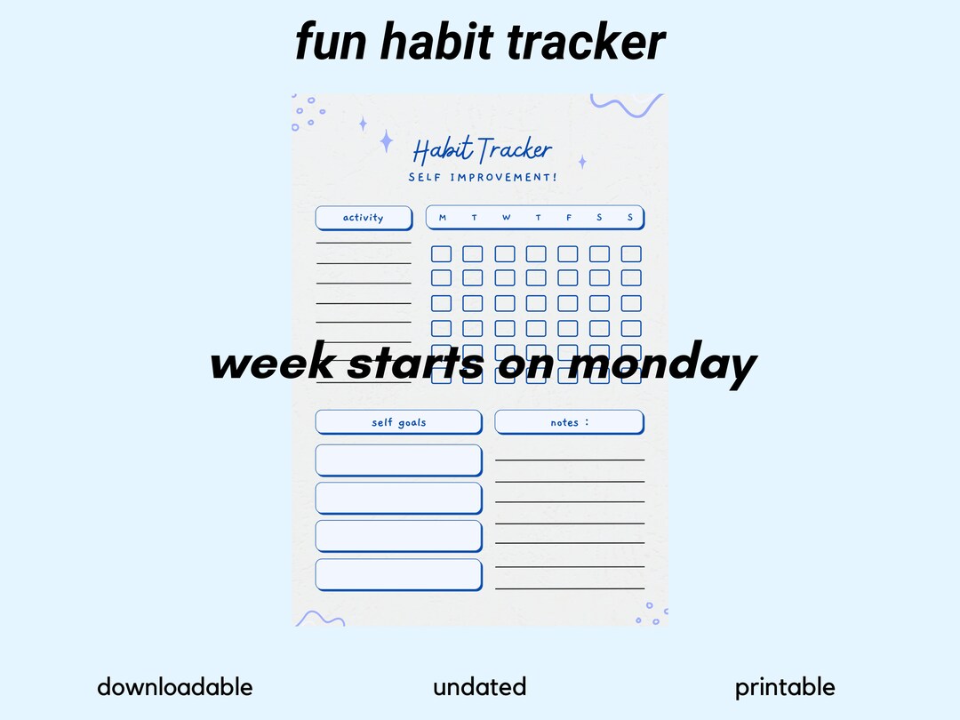 BLUE Digital Habit Tracker | Fun Design | Instant Download | Printable ...