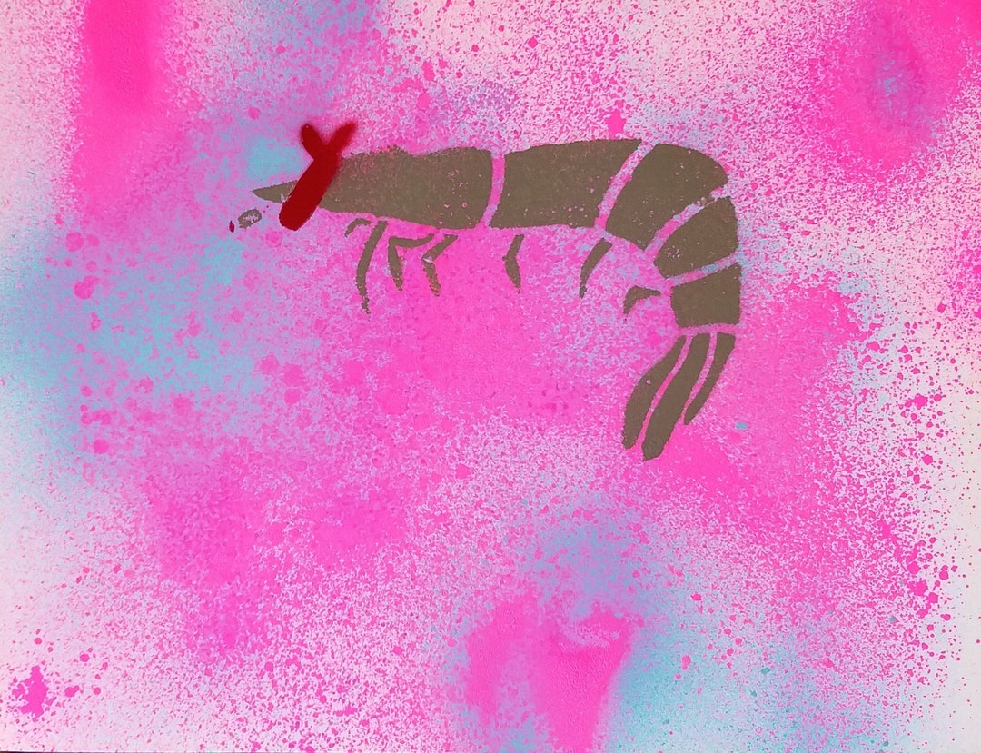 Smoked Shrimp Stencil Print Pink Background - Etsy