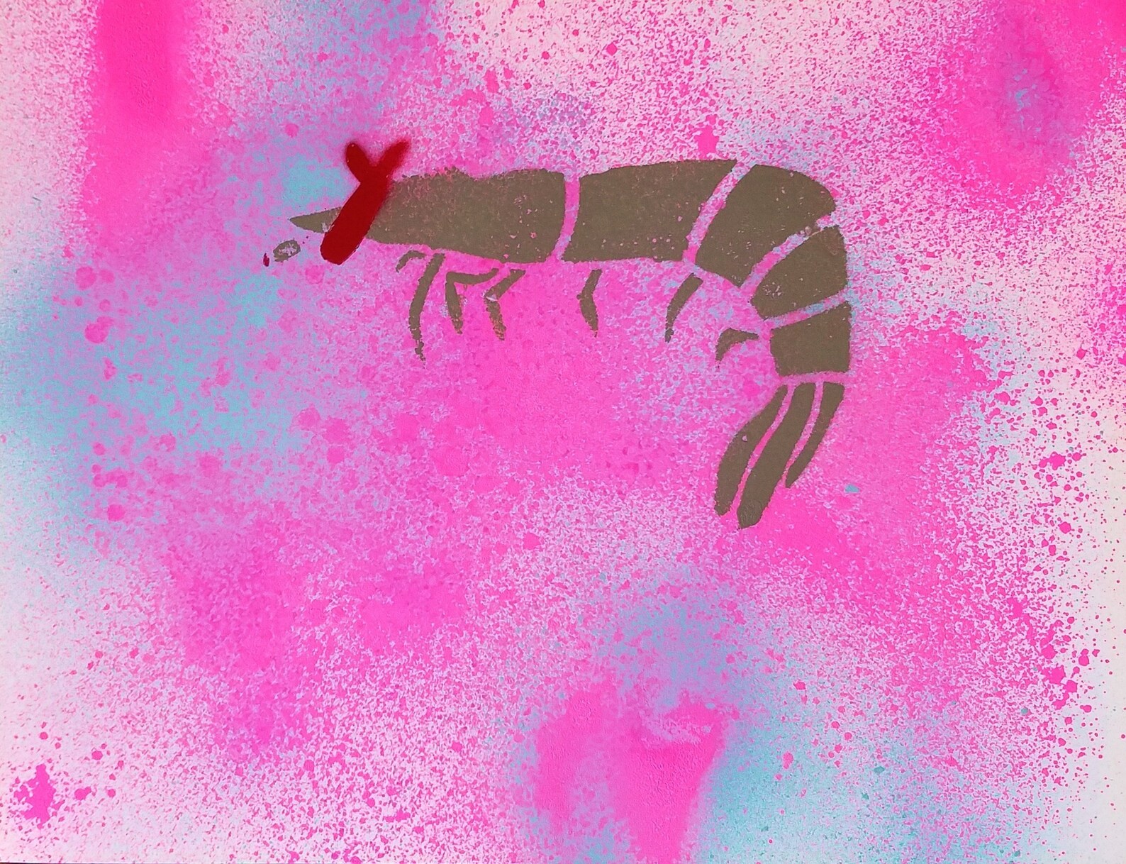 Smoked Shrimp Stencil Print Pink Background - Etsy