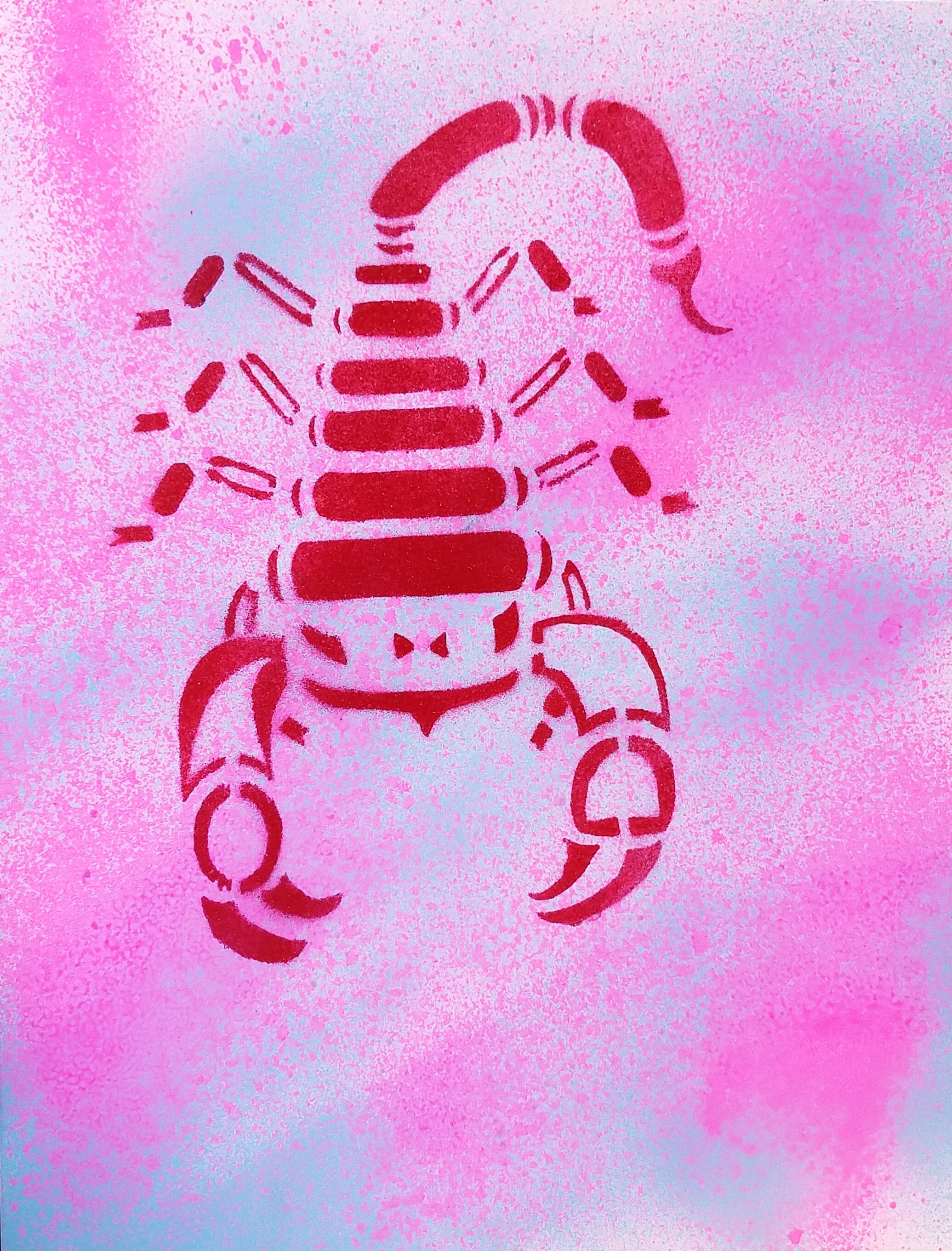 Scorpion Stencil Print Red on Pink and Blue - Etsy
