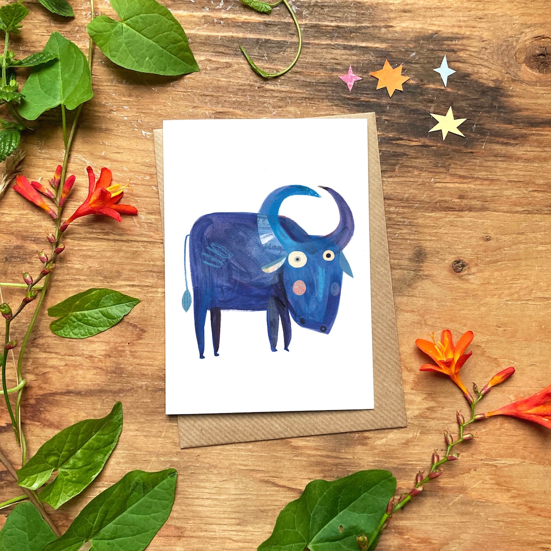 Blue Bull A6 Greeting Cards Illustrated by Nikki Pontin - Etsy