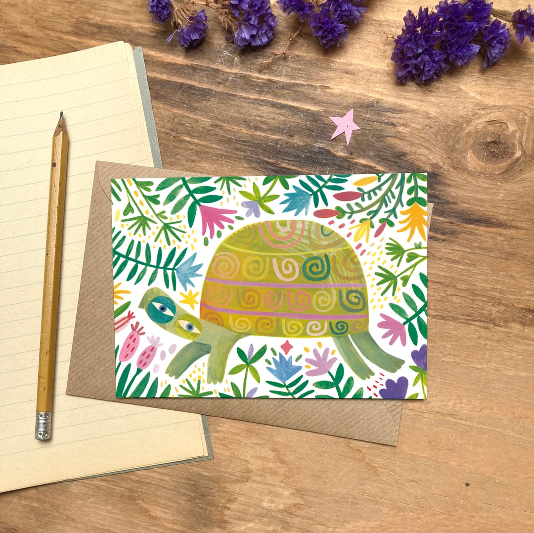 Tortoise A6 Greeting Card - Illustrated by Nikki Pontin - Etsy