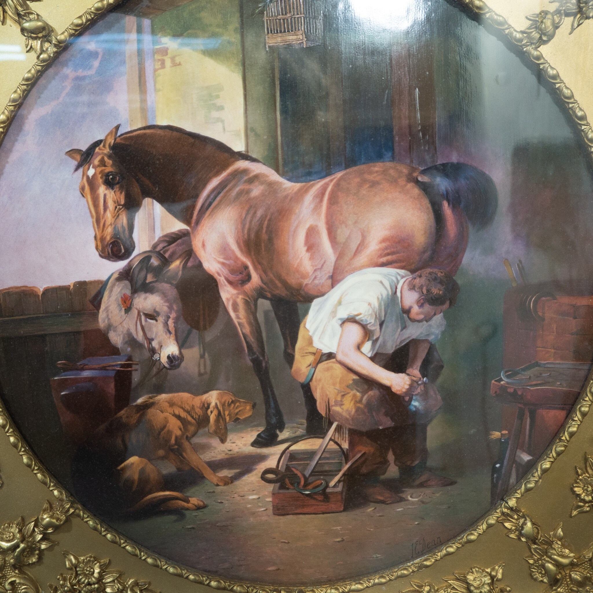 MINTON J.E Dean, Porcelain PLAQUE of a Farrier and Farm Animals C.1900 ...