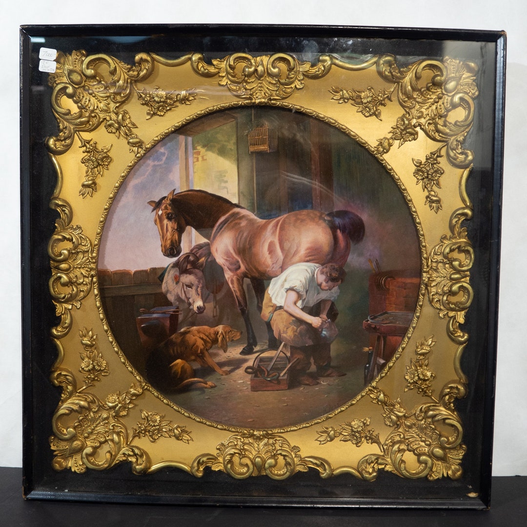 MINTON J.E Dean, Porcelain PLAQUE of a Farrier and Farm Animals C.1900 ...