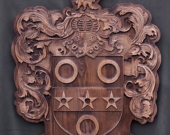 Large Size Family Crest Woodcarving Custom Wood Coat of Arms | Etsy