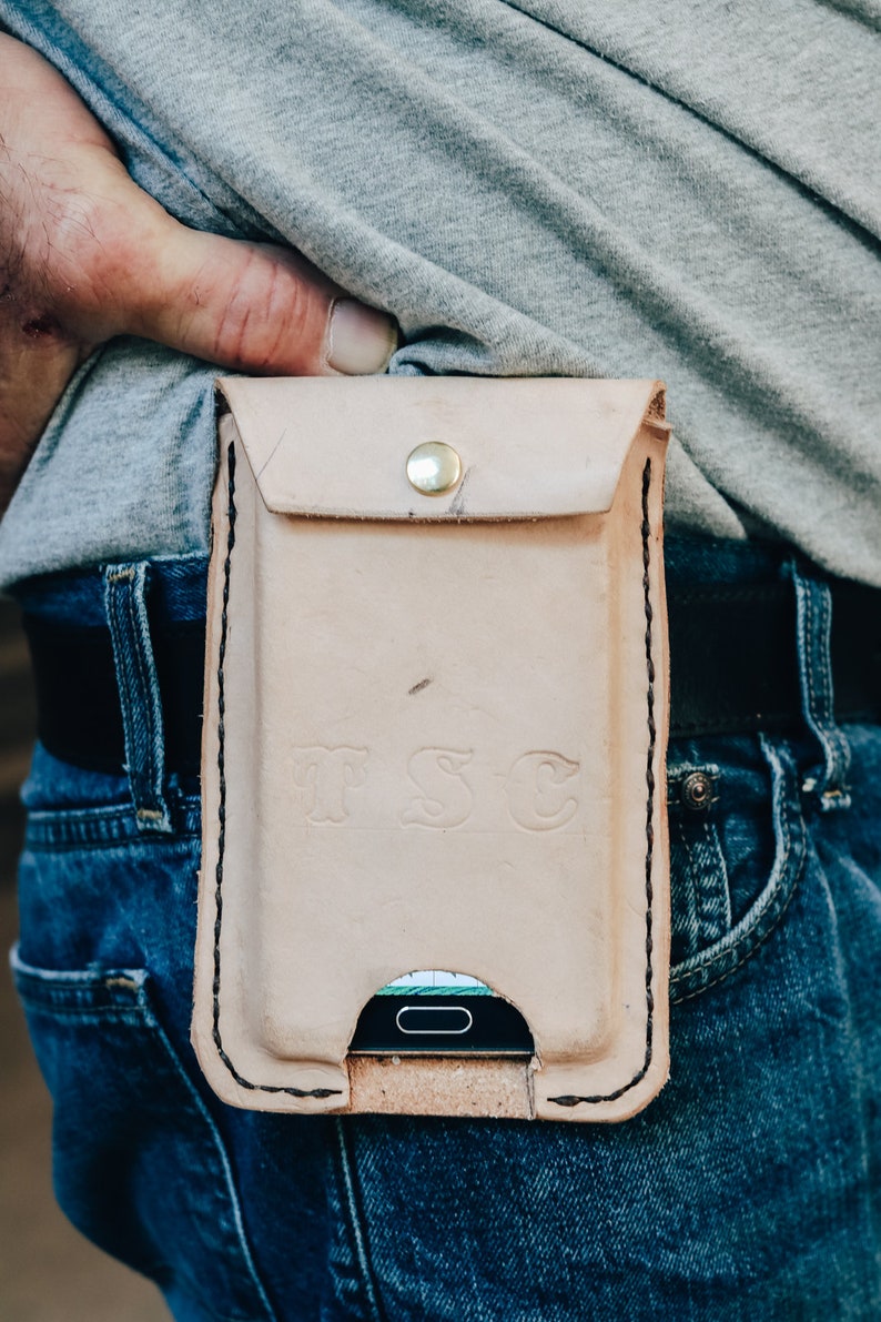 Leather Cell Phone Case with Button Enclosure Handmade Heavy | Etsy