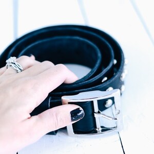 Leather Studded Belt for Him or Her, Handmade Black Men's Belt, Black ...