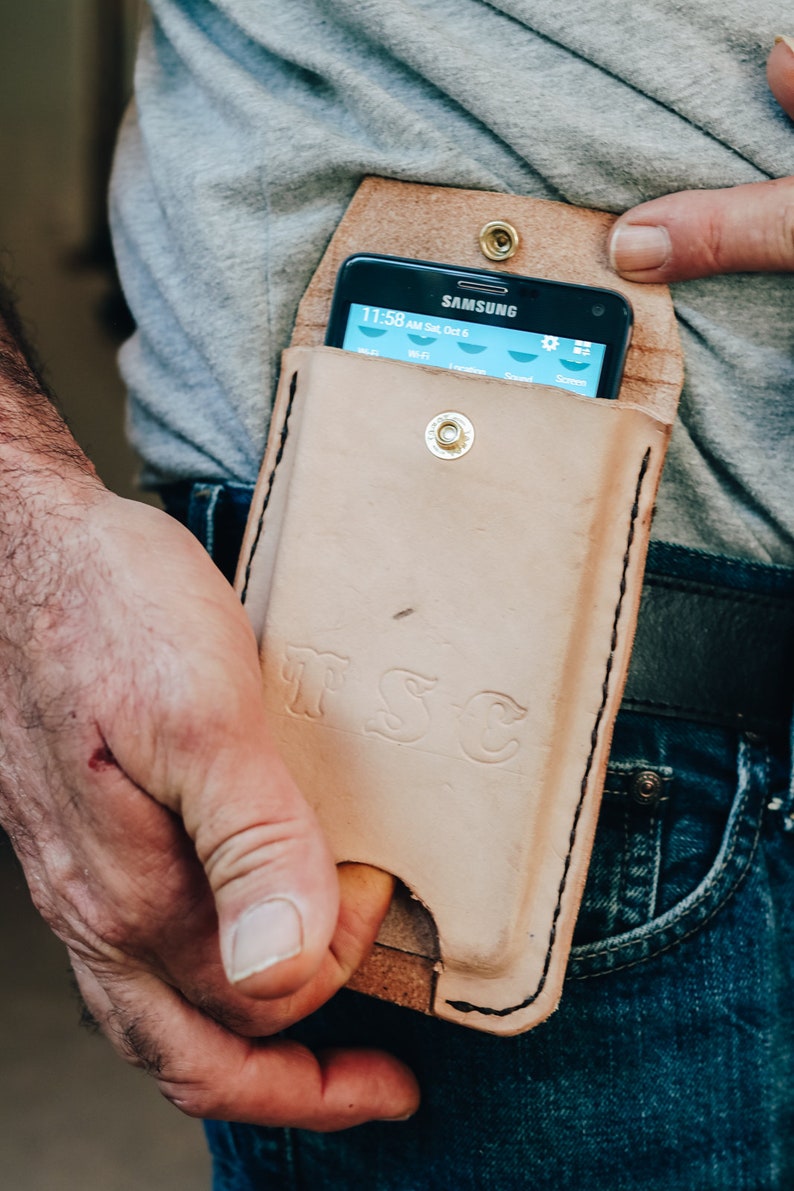 Leather Cell Phone Case with Button Enclosure Handmade Heavy | Etsy