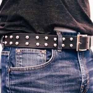 Leather Studded Belt for Him or Her, Handmade Black Men's Belt, Black ...