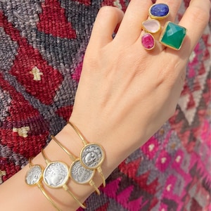 Ancient Coin Bangle, Ancient Coin Jewelry, Gold Plated Brass, Boho ...