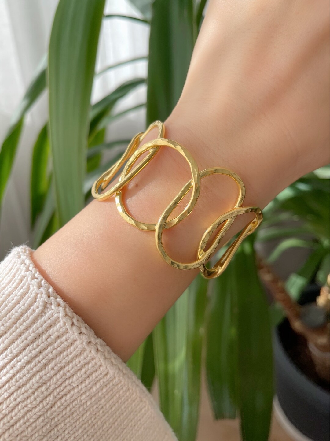 Gorgeous Chain Style Bangle, Gold Plated Brass, Chain Bracelet, Gift ...