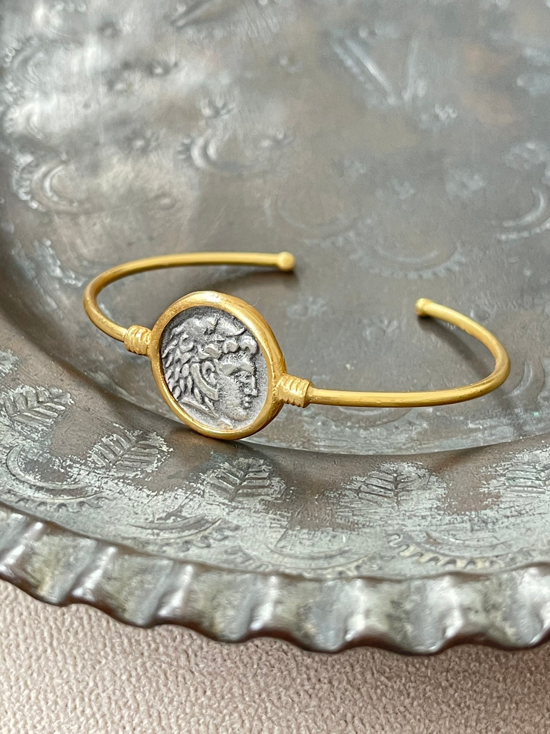 Ancient Coin Bangle, Ancient Coin Jewelry, Gold Plated Brass, Boho ...