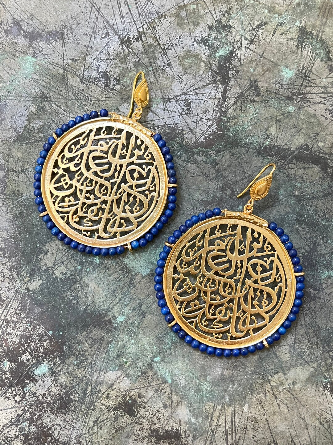 Arabic Calligraphy Earrings, Lapis Lazuli Earrings, Arabic Earrings ...