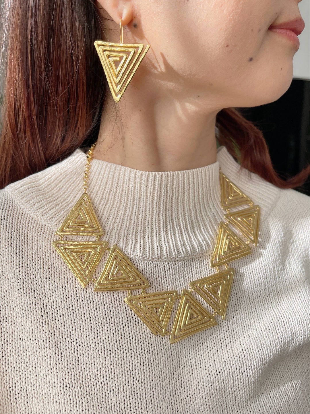 Geometric Triangles Necklace, Triangle Necklace, Aztech Necklace, Boho ...