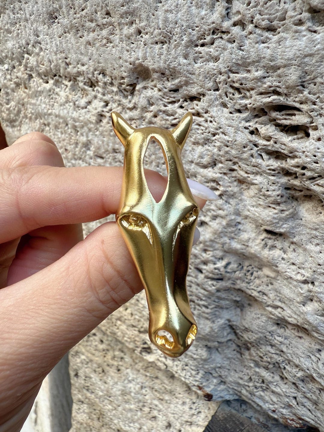 21k Gold Plated Brass Horse Head Statement Ring – Handmade in Turkey ...