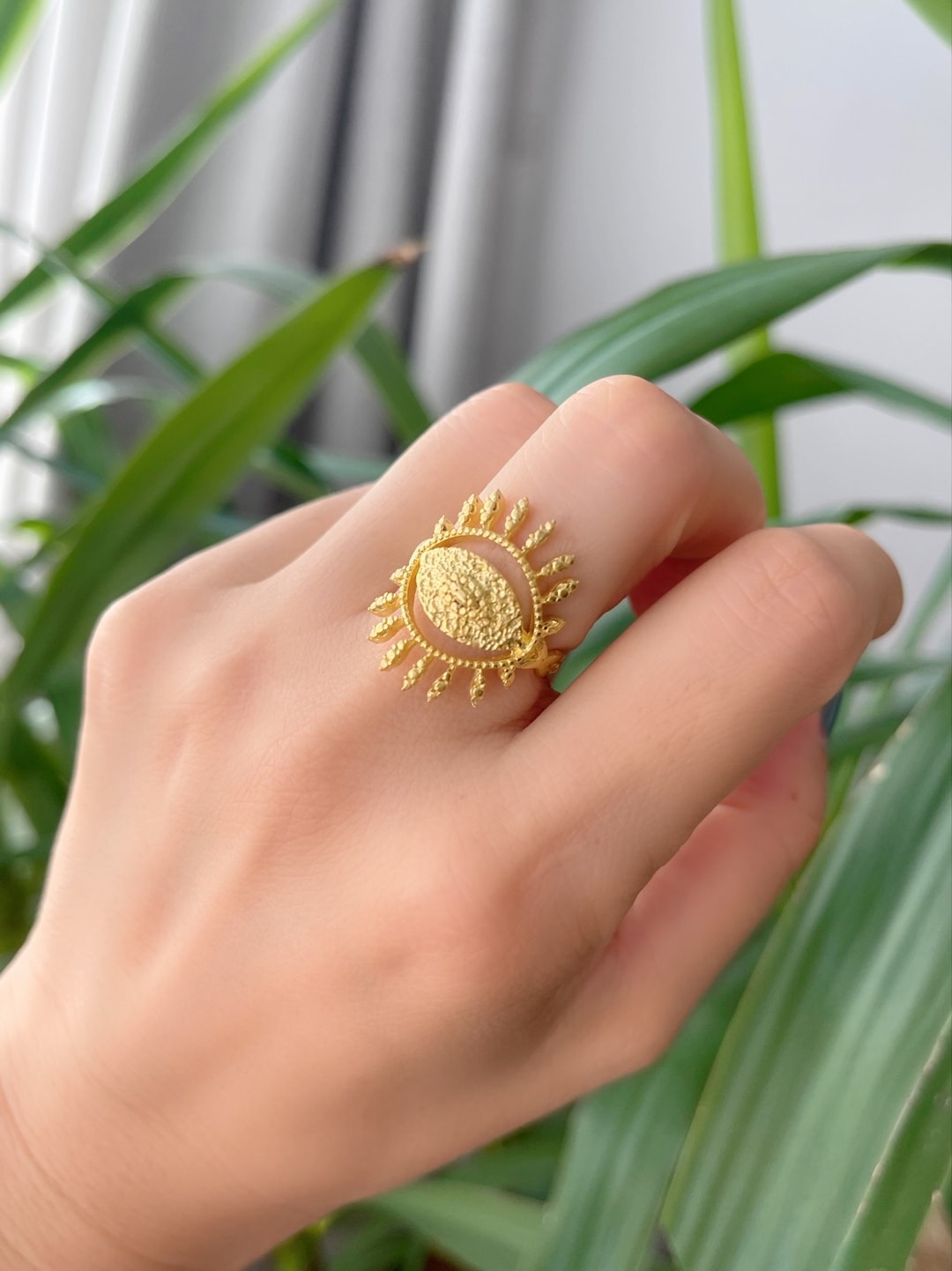 Eye of Horus, Egyptian Rings, Protection Ring, Gold Plated Brass, Boho ...