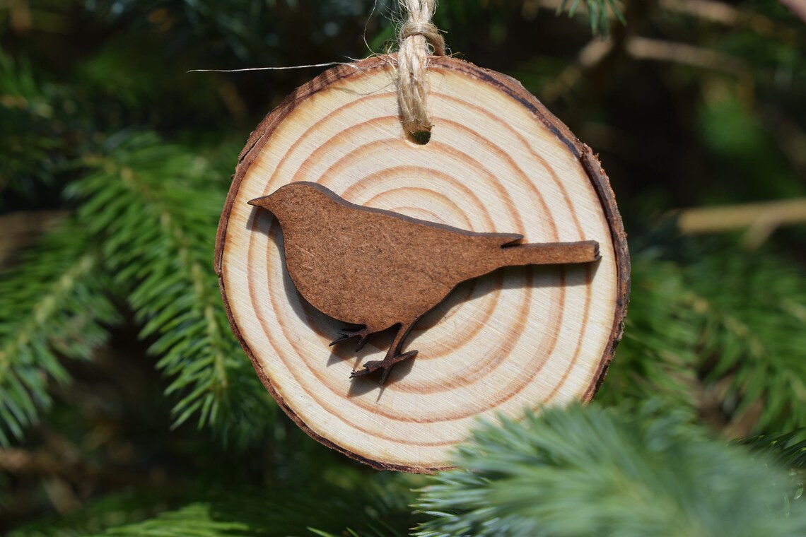 Rustic Wooden Hanging Decorations Birds Blackbirds Garden | Etsy