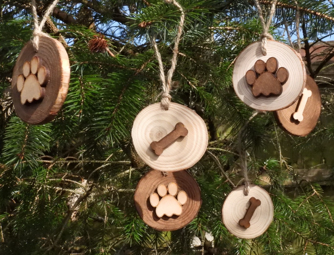 Rustic Wooden Dog Paw Print and Bones Hanging Decorations, Wall Hanging ...