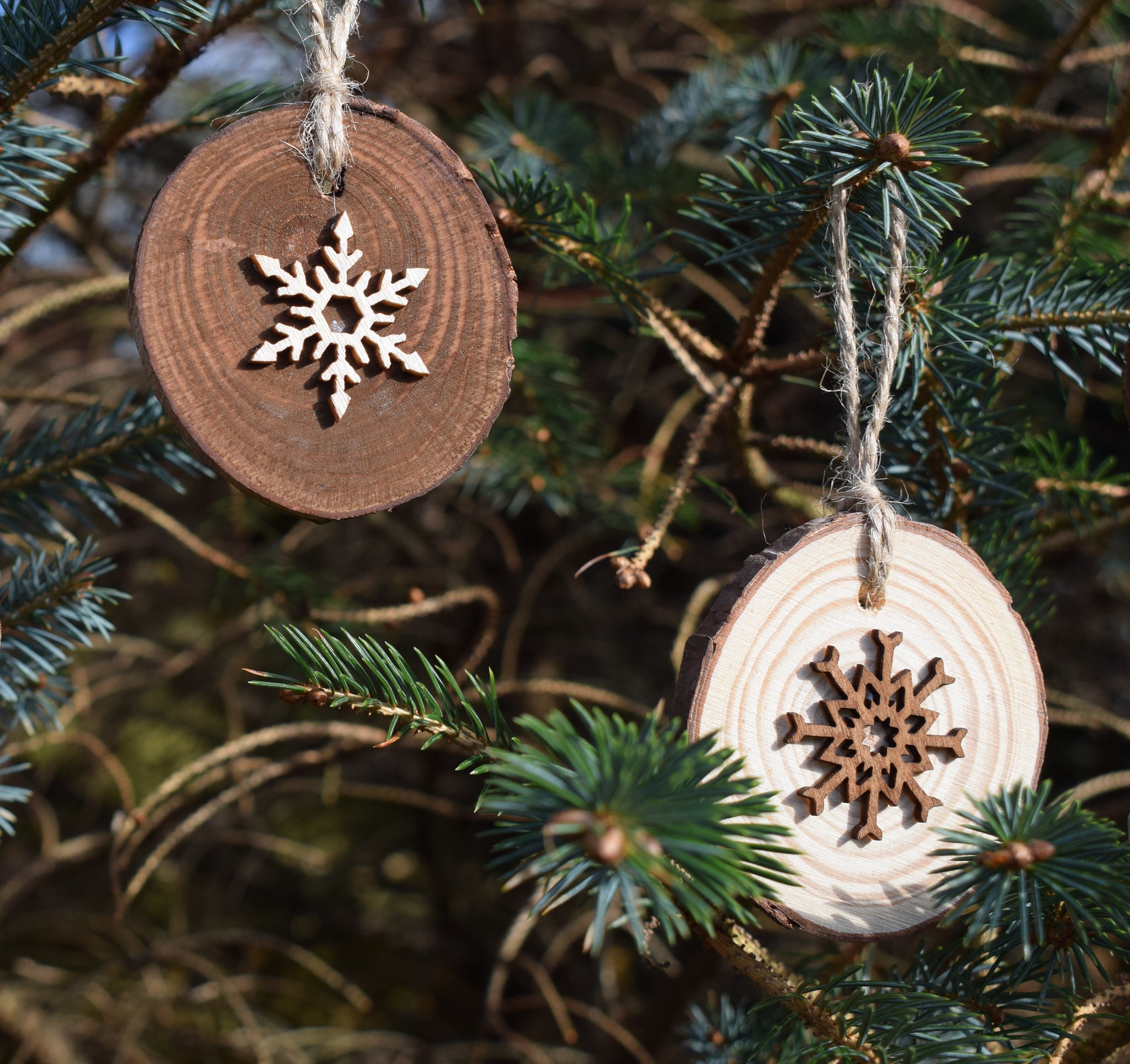Rustic Wooden Snowflake Decorations Snowflake Hangings Log | Etsy