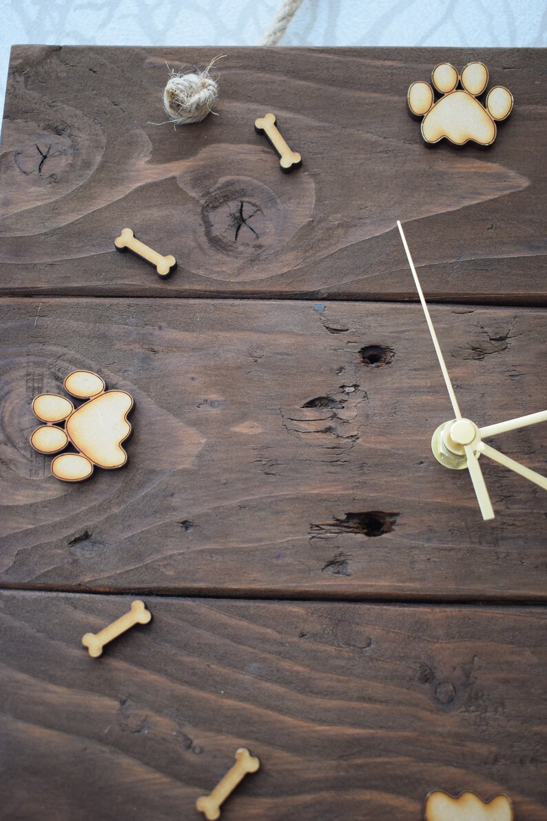 Reclaimed Pallet Wood Dog Clock - Paw Prints and Bones With Optional ...