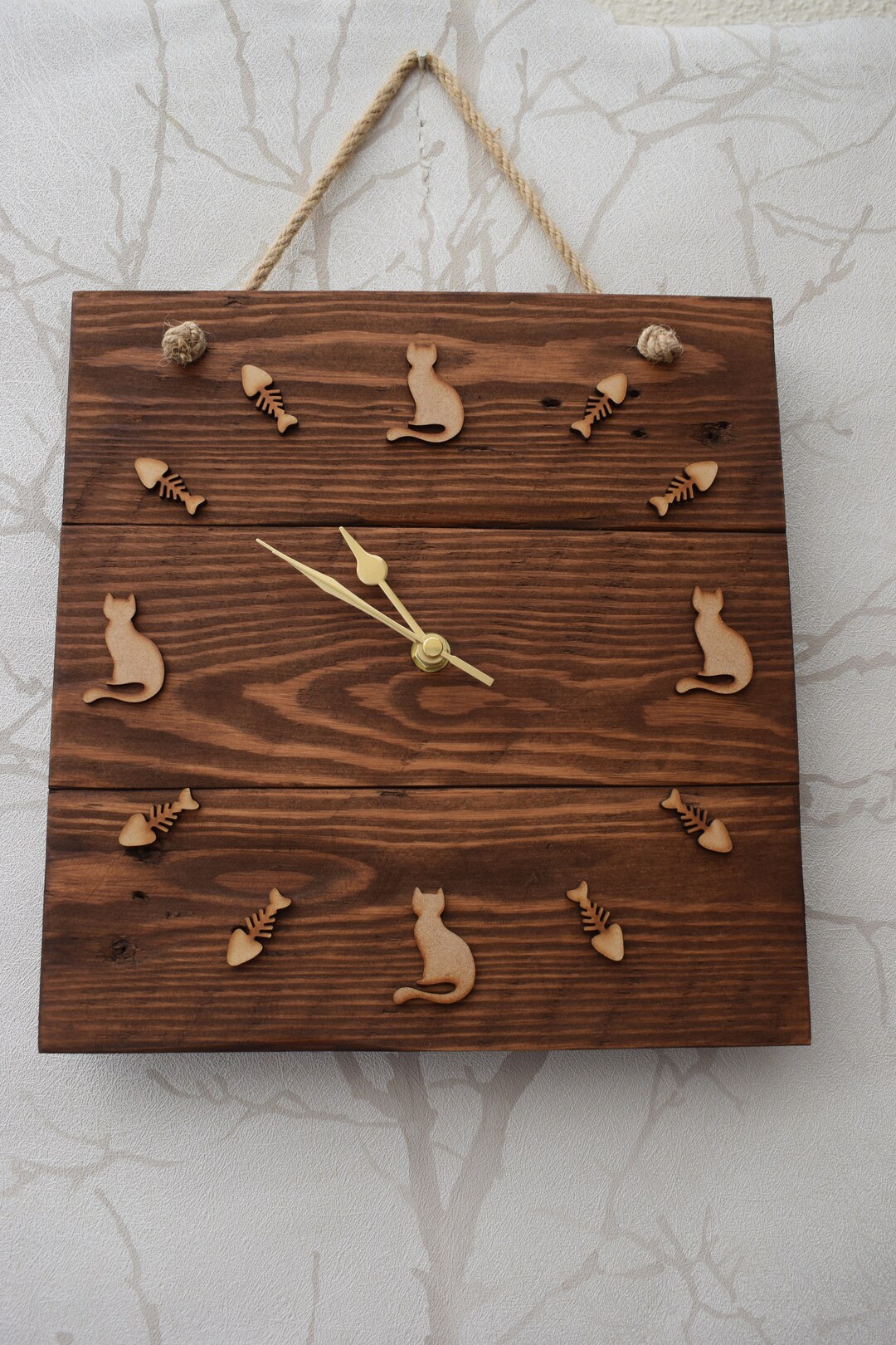 Reclaimed Pallet Wood Cat Clock - Cats and Fish Bones With Optional ...