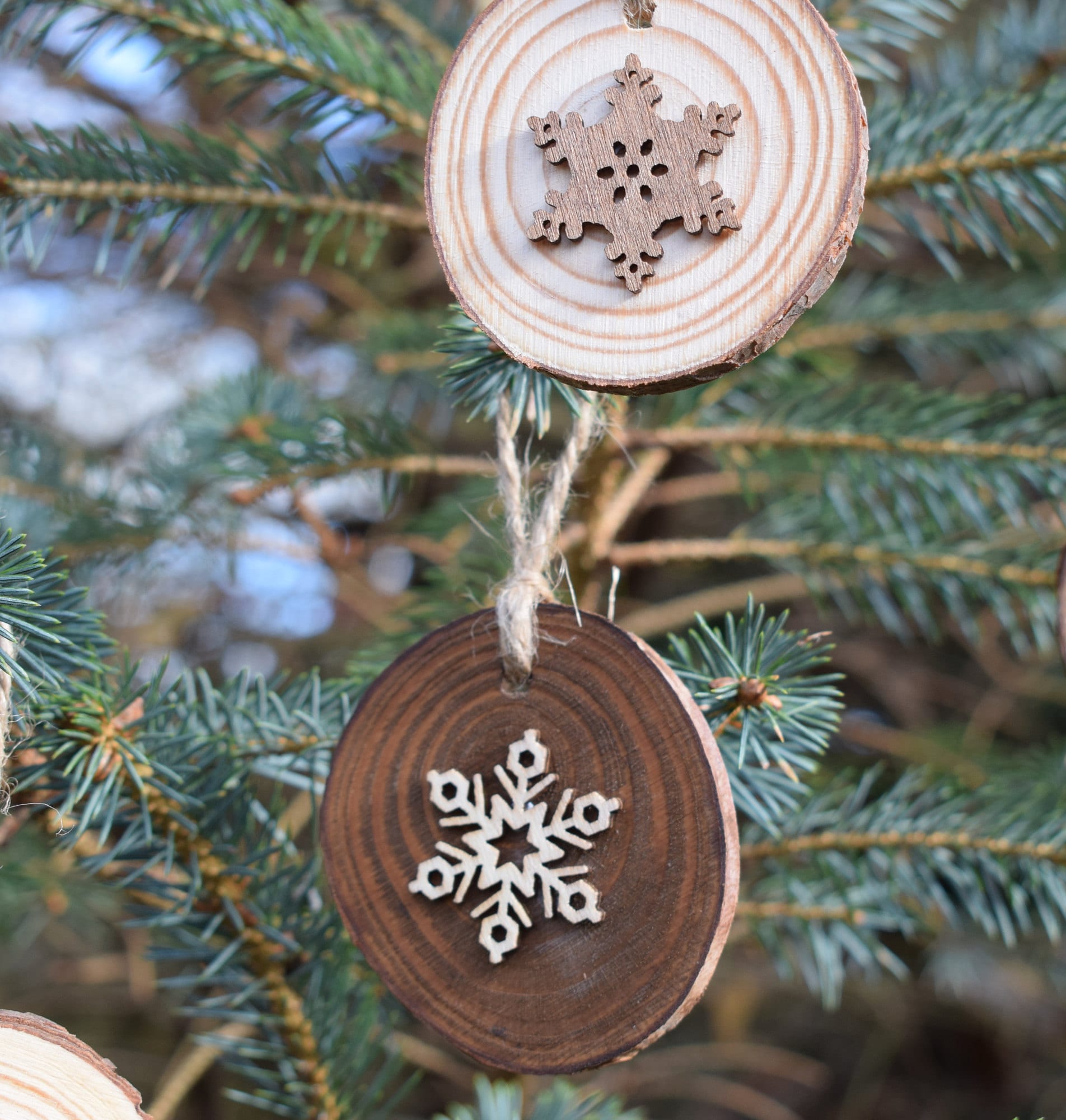 Rustic Wooden Snowflake Decorations Snowflake Hangings Log | Etsy