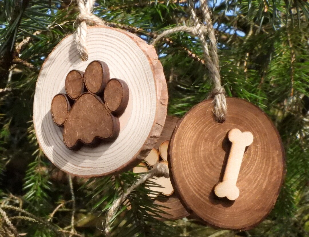 Rustic Wooden Dog Paw Print and Bones Hanging Decorations, Wall Hanging ...