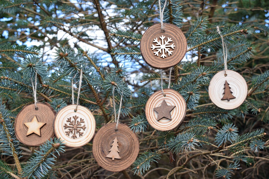 Rustic Wooden Hanging Decorations, Snowflakes, Stars, Pine / Fir Trees ...