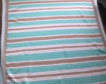 Crocheted Navy and Gray Striped Afghan - Etsy