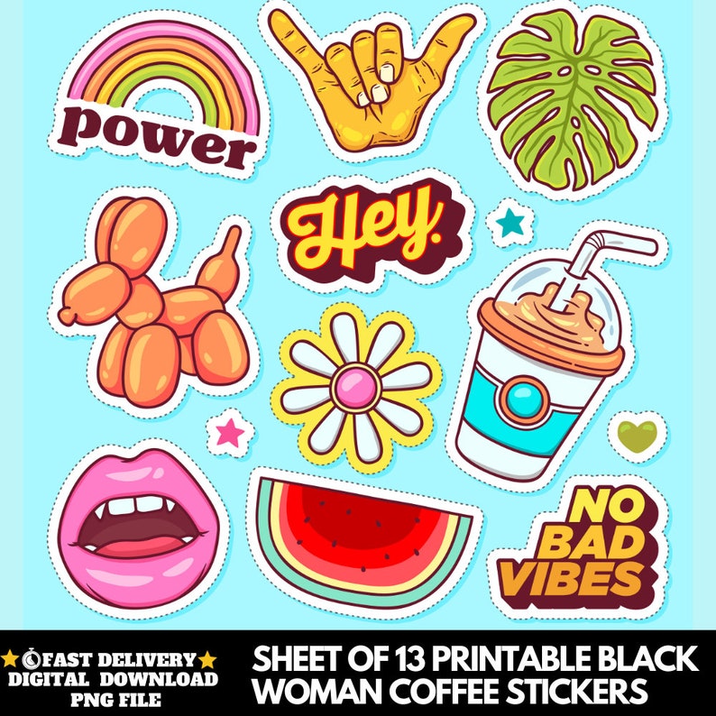 11 Piece Printable Cartoon Sticker Sheet, Laptop, Planner and Journal ...