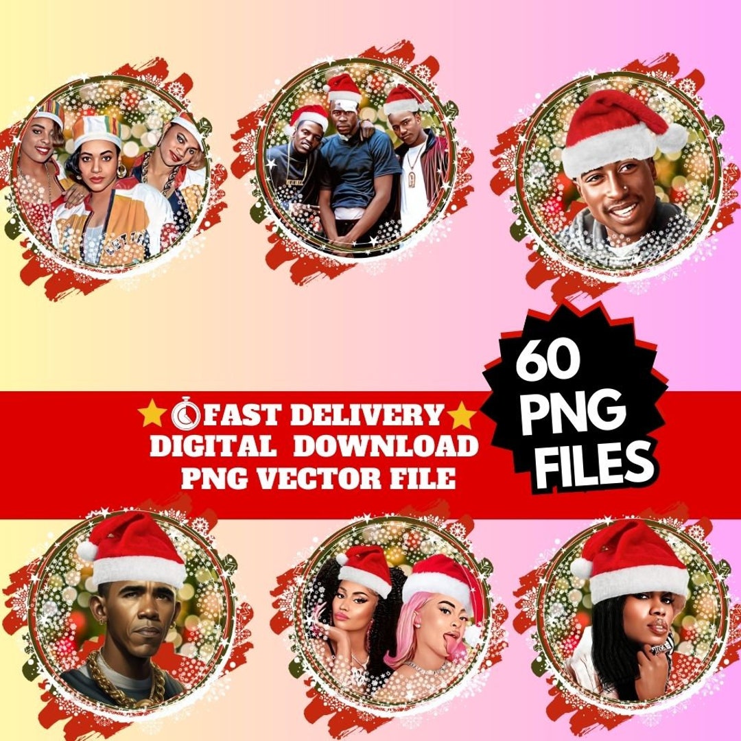 60 Hip Hop Christmas Ornaments PNG Bundle, Hip Hop Rap Illustration ...