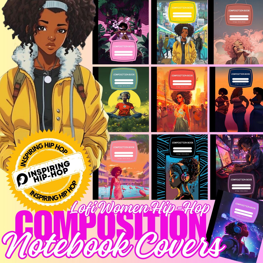 10 Lofi Black Women Composition Notebook Covers Png Bundle Digital Journal Cover Digital Planner ...