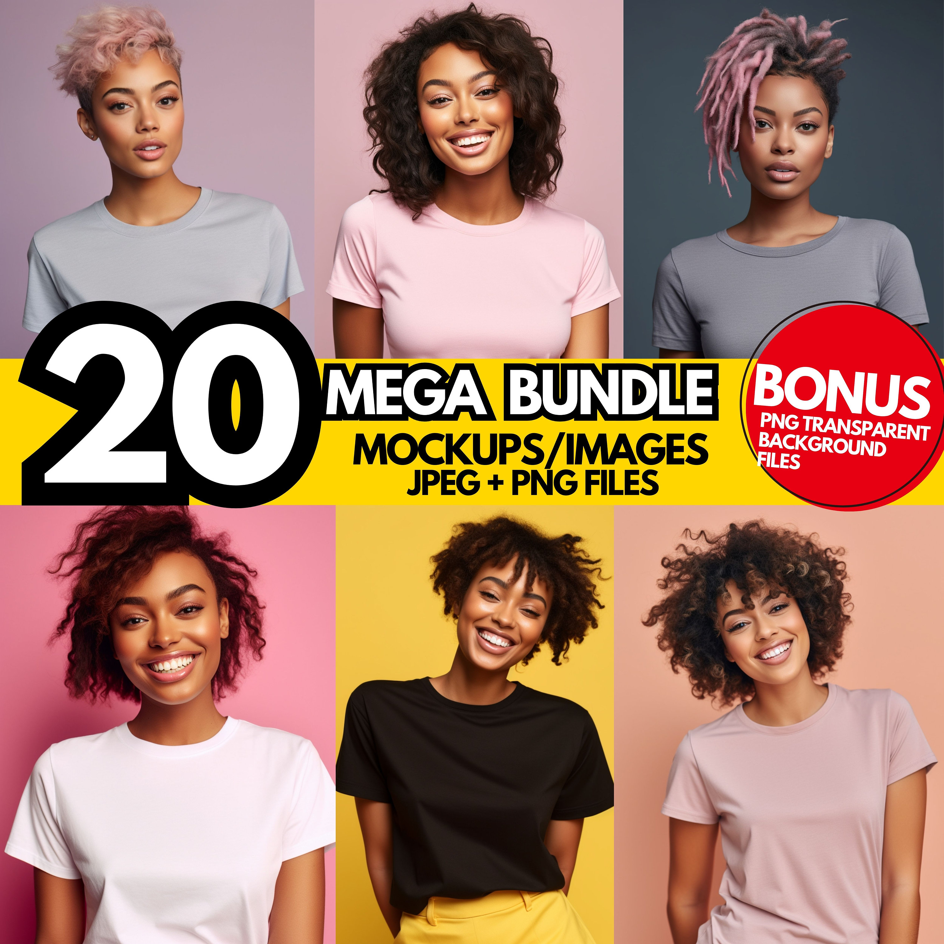 20 Black Woman Model Mock up Bundle, Mega Mockup Shirt Mock UP Png ...