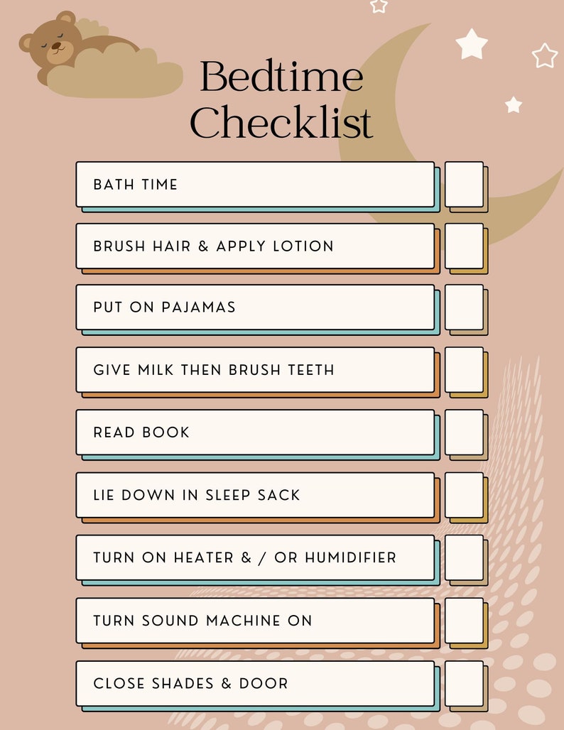 Toddler's Bedtime Checklist - Etsy