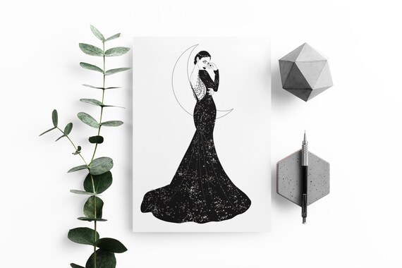 Nyx Greek Goddess of Night Print. Mythology Illustration. - Etsy