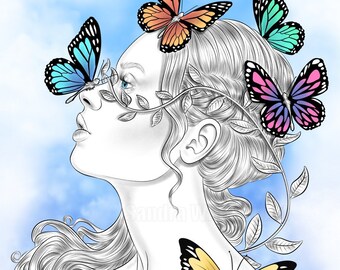 Printable Coloring Page, Girl With Butterfly, My Childhood Coloring ...