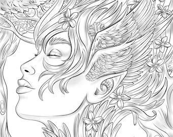 Forest Fae Printable Digital Coloring Page - Etsy
