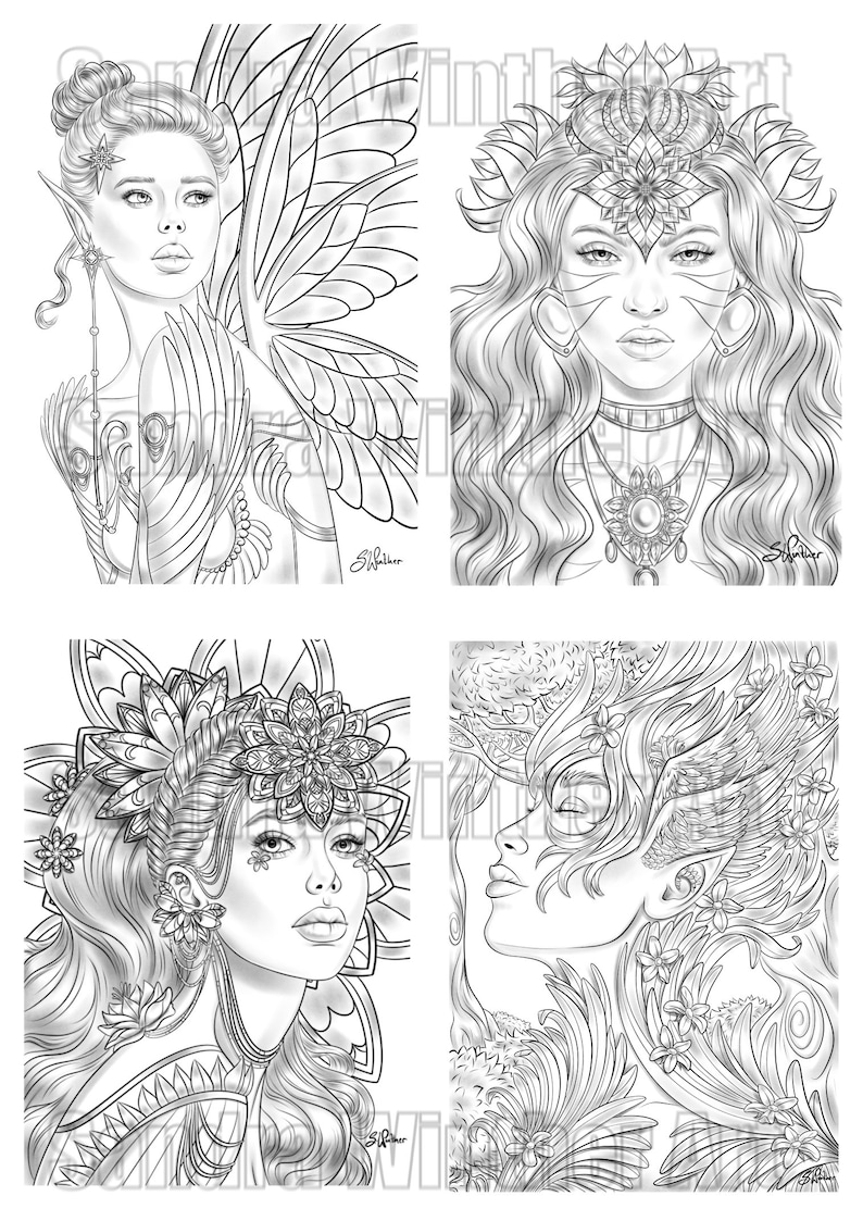 Portrait Coloring Bundle Printable Digital Coloring Pages - Etsy