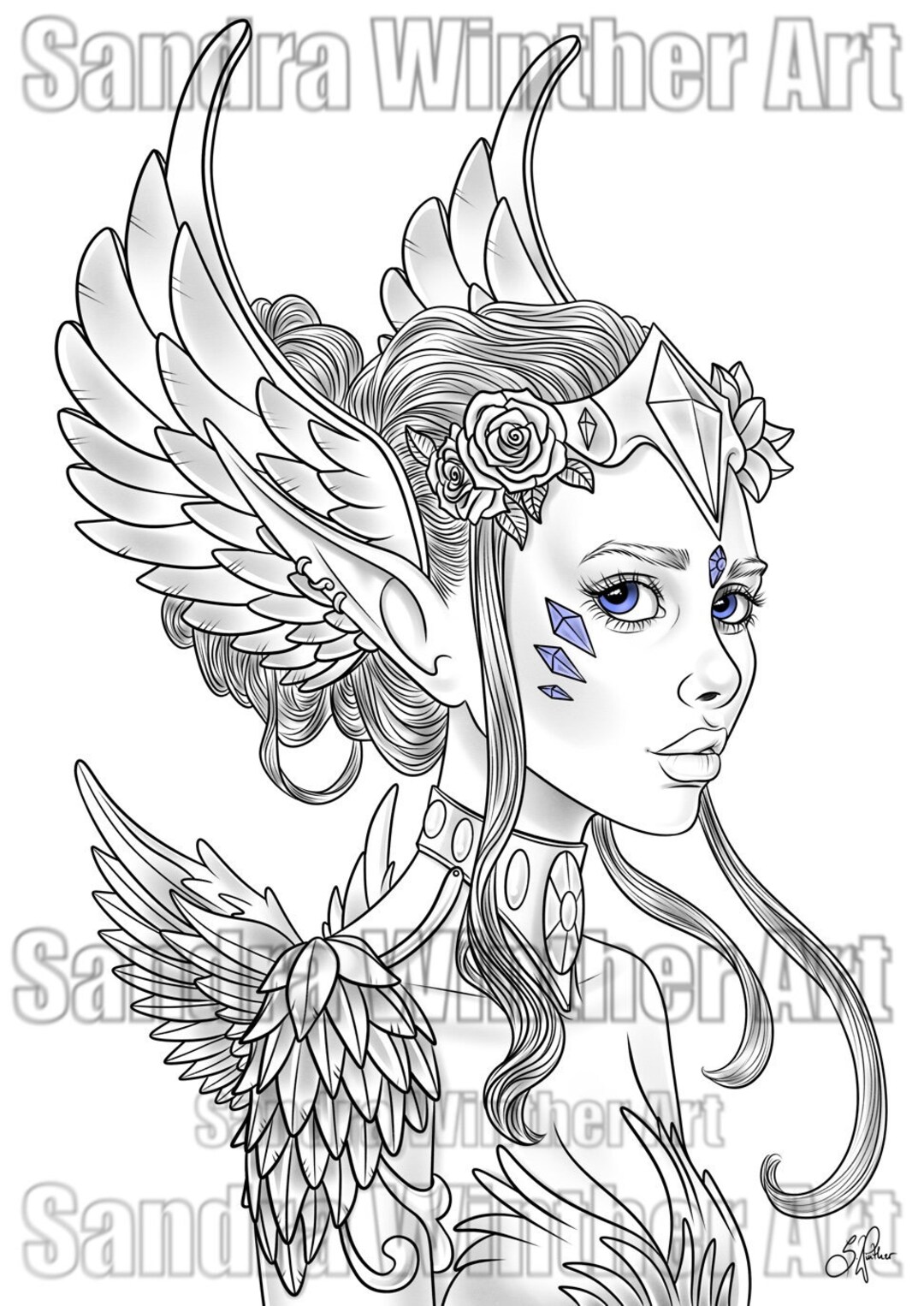 The Seraphic Elf Princess Printable Digital Coloring Page - Etsy
