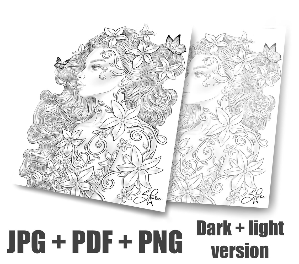 Spring Dream Printable Digital Coloring Page | Etsy