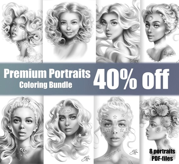 Premium Portrait Bundle Printable Digital Coloring Pages 8 | Etsy