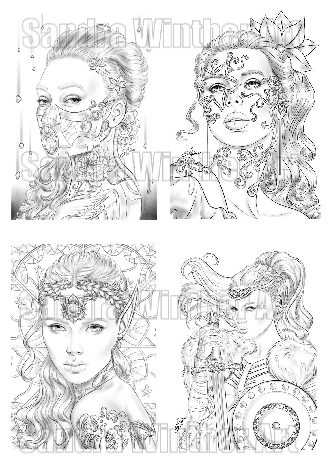 Portrait Coloring Bundle Printable Digital Coloring Pages - Etsy