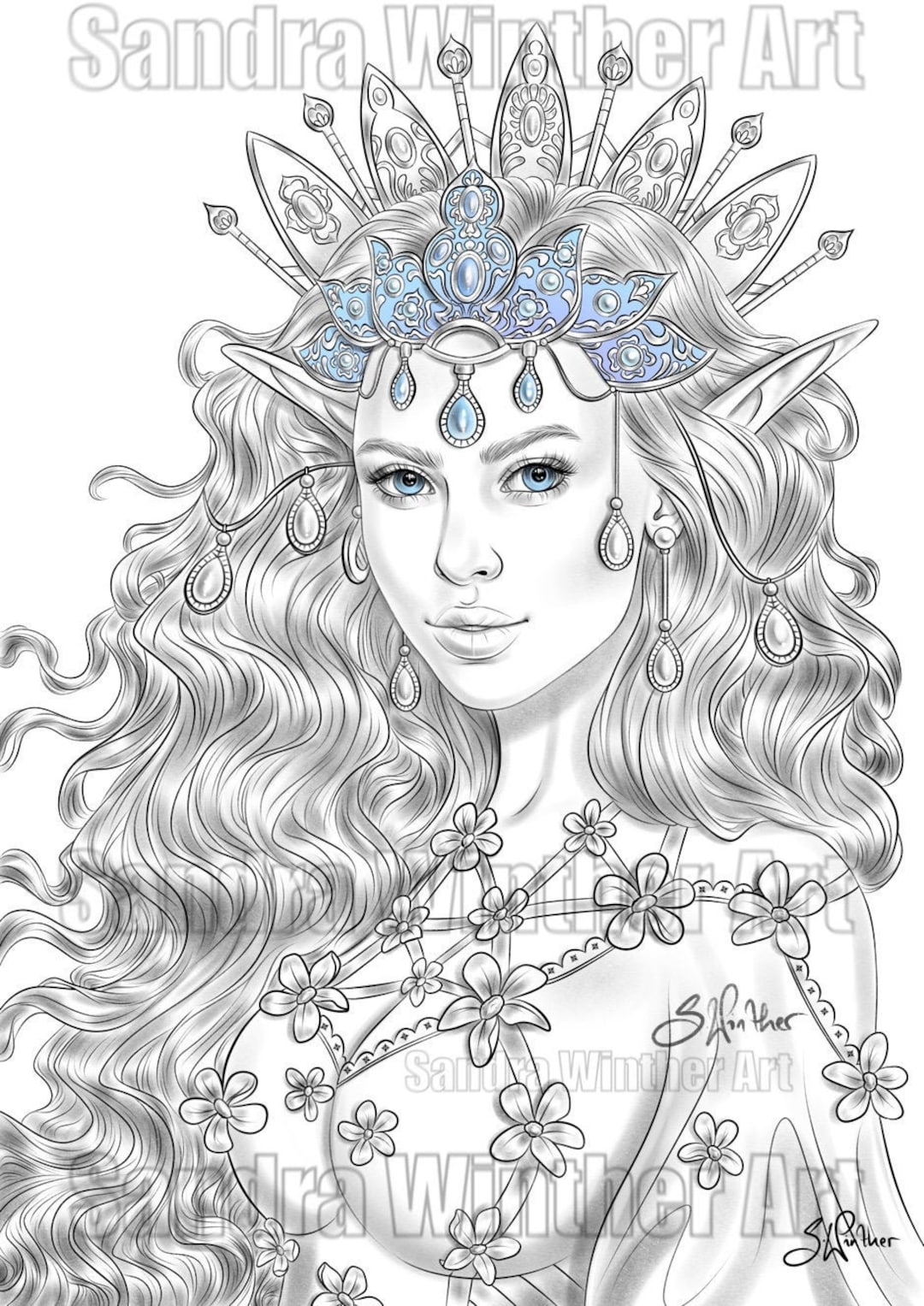 Elf Empress - Printable Digital Coloring Page - Etsy