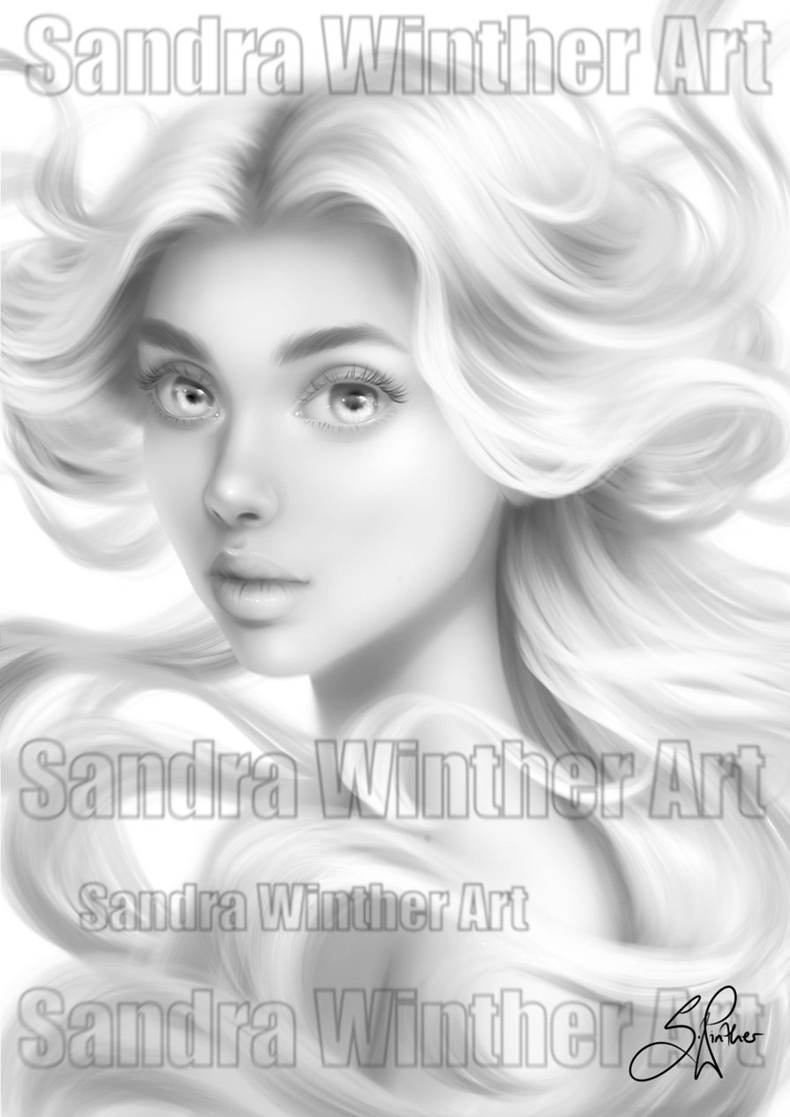 Flowy Hair Printable Digital Coloring Page | Etsy