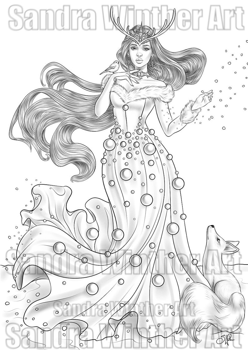 Christmas Princess Printable Digital Coloring Page - Etsy